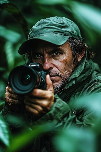 A Man With A Camera And A Green Background Premium Ai Generated Image