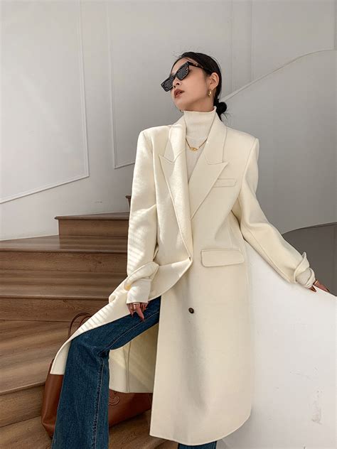 당일 M 화이트 트렌치 울100 코트 핸드메이드 바바리코트