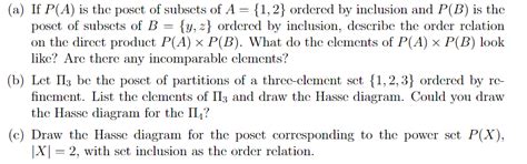 Solved A If Pa Is The Poset Of Subsets Of A 1 2