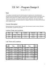 CS 141 Program Design II Spring 2023 Syllabus And Course Course Hero