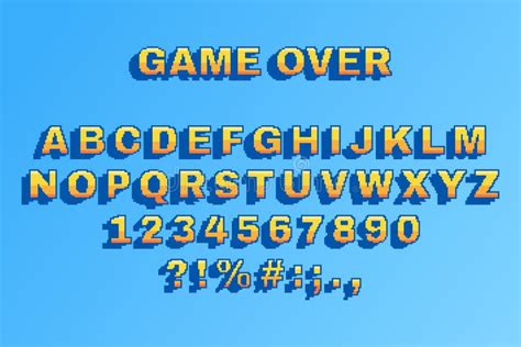 pixel font video game retro alphabet and numbers gamer text arcade