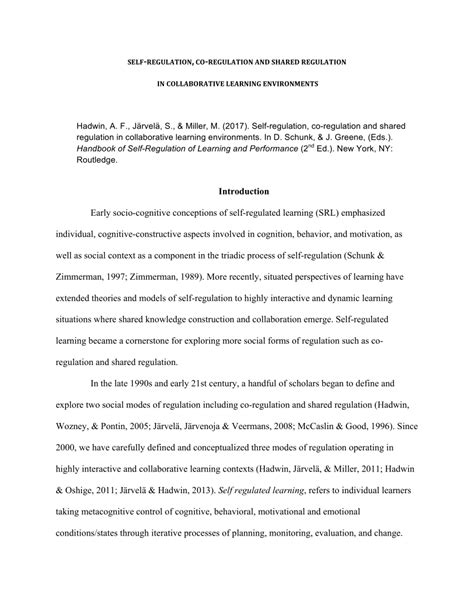 Pdf Self Regulation Co Regulation And Shared Regulation In Collaborative Learning Environments
