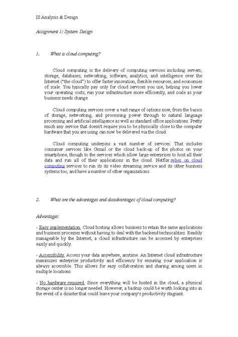 assignment 1 information system analysis and design cloud computing