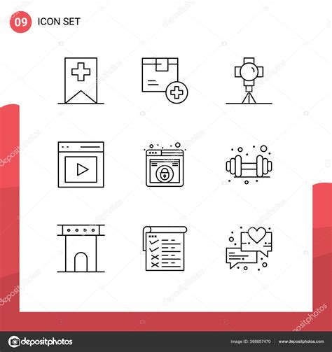 User Interface Pack Basic Outlines Vide Interface Cinema Content Movies Stock Vector By ©flatart