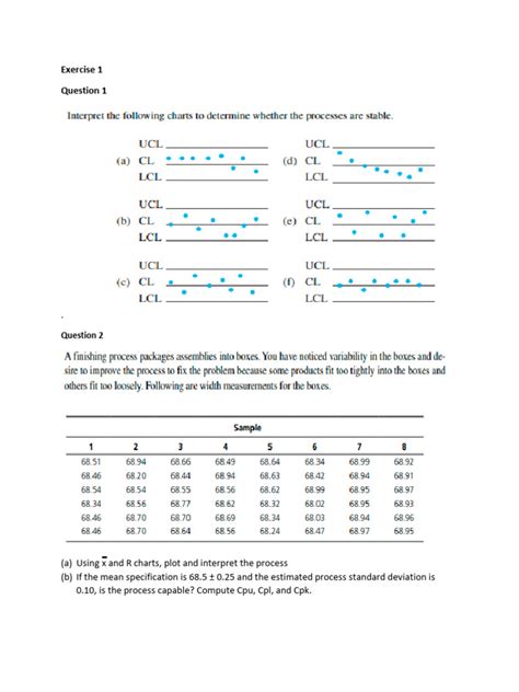 Exercise 1 Variable Control Charts Questions Pdf Teaching Methods