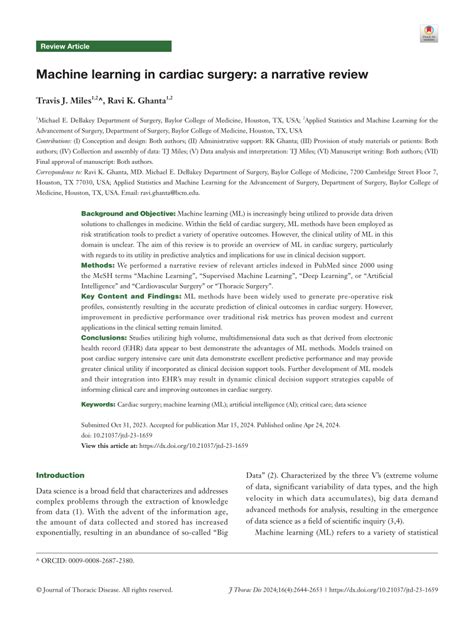 Pdf Machine Learning In Cardiac Surgery A Narrative Review
