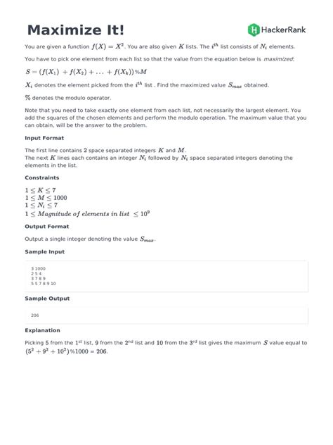 Maximize It Input Format Pdf