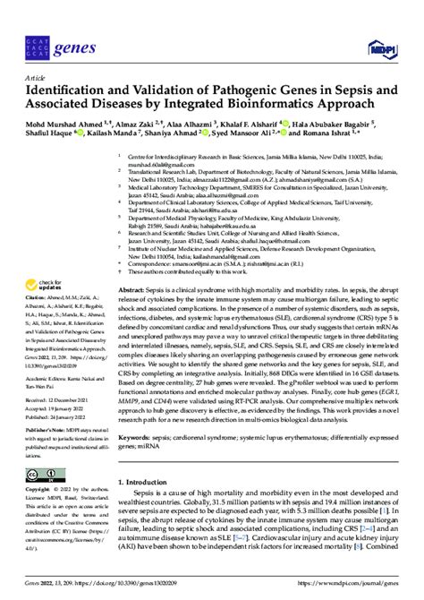 Pdf Identification And Validation Of Pathogenic Genes In Sepsis And Associated Diseases By