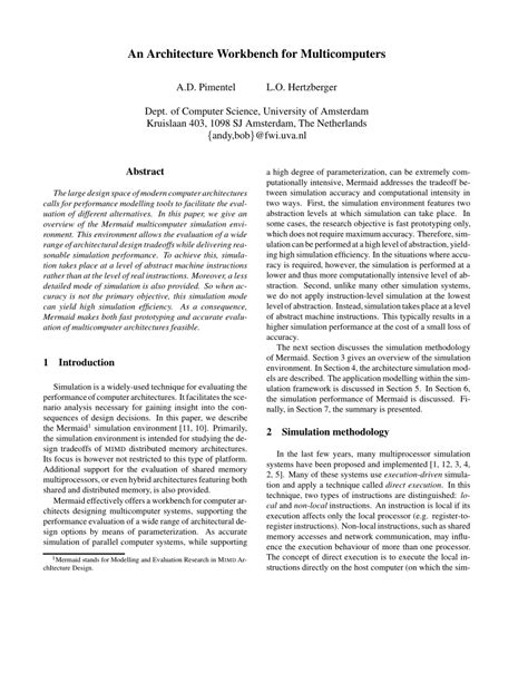 Pdf An Architecture Workbench For Multicomputers