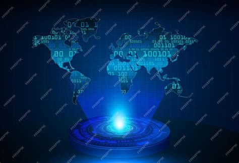 Premium Vector World Binary Circuit Board Future Technology Blue Hud Cyber Security