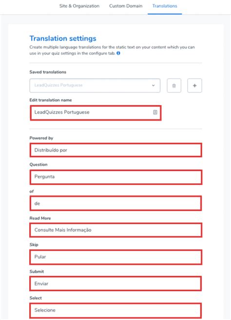 How To Change Static Text To Other Languages LeadQuizzes Knowledge Base