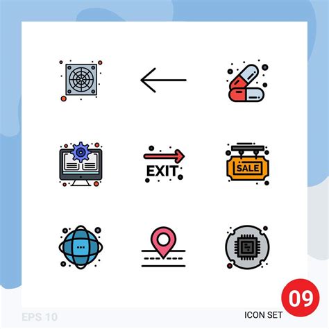 Modern Set Of 9 Filledline Flat Colors And Symbols Such As Info Leave Medicines Fire Exit Update