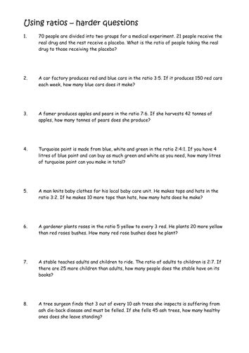 Ratio Harder Worded Questions Teaching Resources