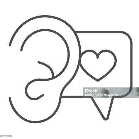 귀 심장이 있는 스피치 풍선 얇은 선 아이콘 데이트 컨셉 흰색 배경에 벡터 사인을 듣는 것과 같은 데이트 컨셉 모바일 컨셉 및 웹 디자인을 위한 윤곽 스타일 아이콘 벡터