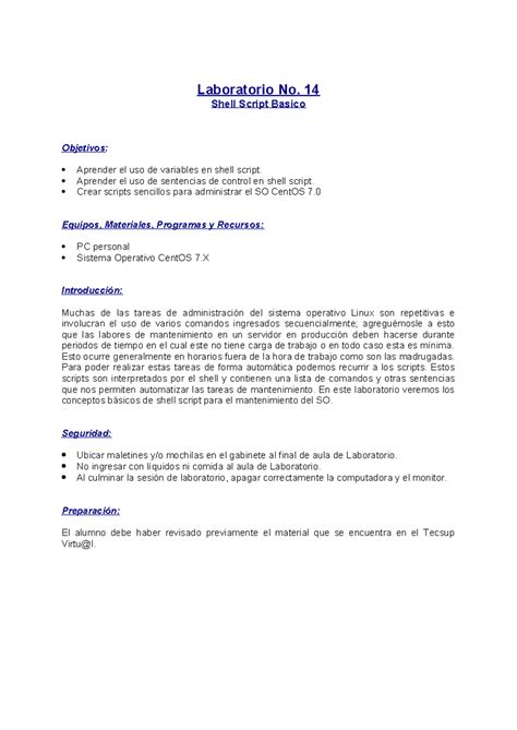 GLAB Shell Script Montesinos Laboratorio No Shell Script Basico Objetivos Aprender El Uso