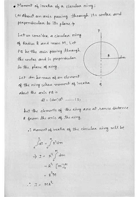 Solution Moment Of Inertia Of A Circular Ring Handwritten Notes
