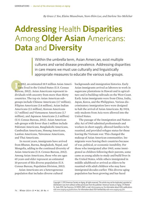 Pdf Addressing Health Disparities Among Older Asian Americans Data And Diversity