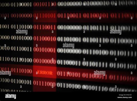 Error Message In Computer Data Matrix Binary Code On Black And Red Background Hacker And