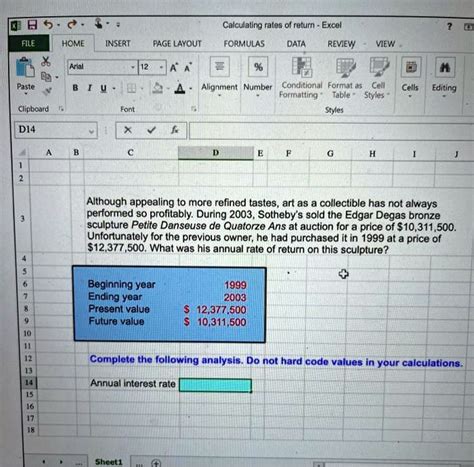 Solved Calculating Rates Of Return Excel File Home X Arlal Insert