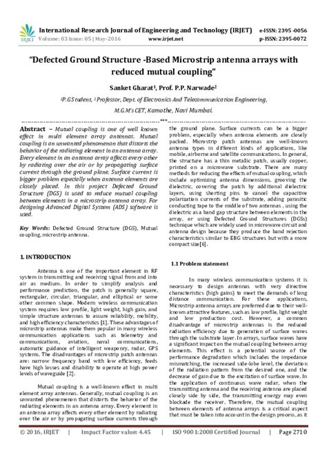 Pdf Defected Ground Structure Based Microstrip Antenna Arrays With Reduced Mutual Coupling