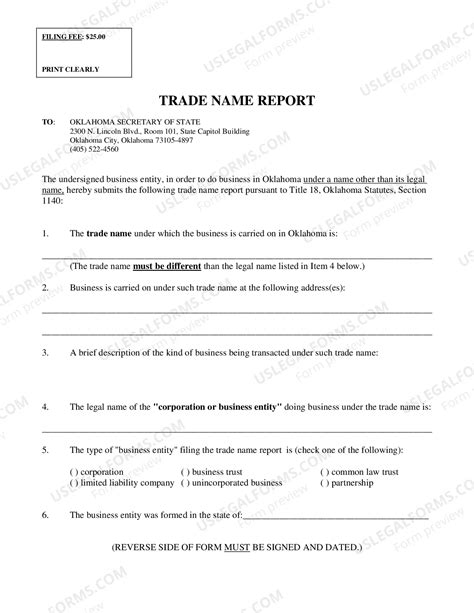 Oklahoma Trade Name Report Dba Oklahoma Us Legal Forms