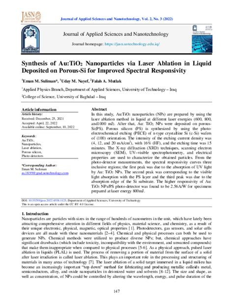 Pdf Synthesis Of Au Tio2 Nanoparticles Via Laser Ablation In Liquid Deposited On Porous Si For