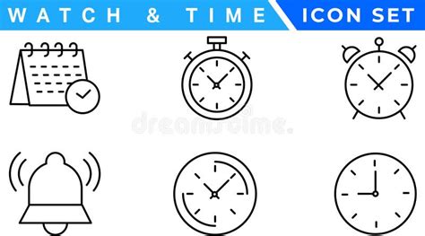 Time And Clock Calendar Timer Line Icons Vector Linear Icon Set Stock Illustration
