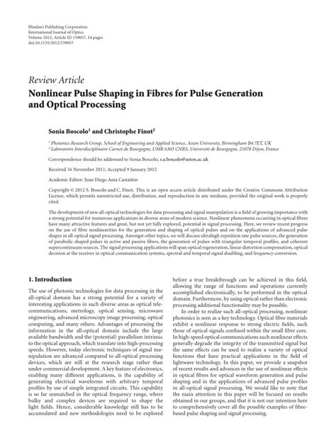 Pdf Nonlinear Pulse Shaping In Fibres For Pulse Generation And Optical Processing