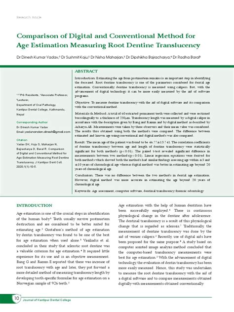 Comparison Of Digital And Conventional Method For Age Estimation Measuring Root Dentin