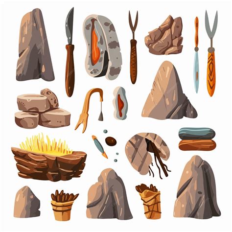Bundle Of Prehistoric Stone Tools Collection Premium Ai Generated Vector