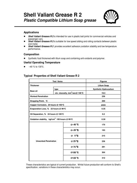 Shell Valiant Grease R 2 Plastic Compatible Lithium Soap Grease Pdf