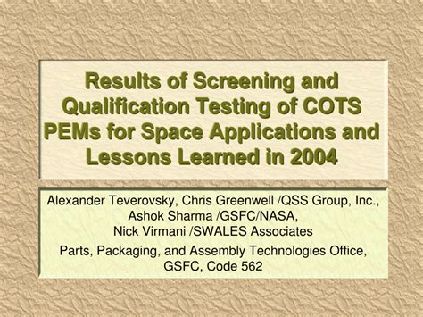 Pdf Results Of Screening And Qualification Testing Of Cots Pems For Space Applications And