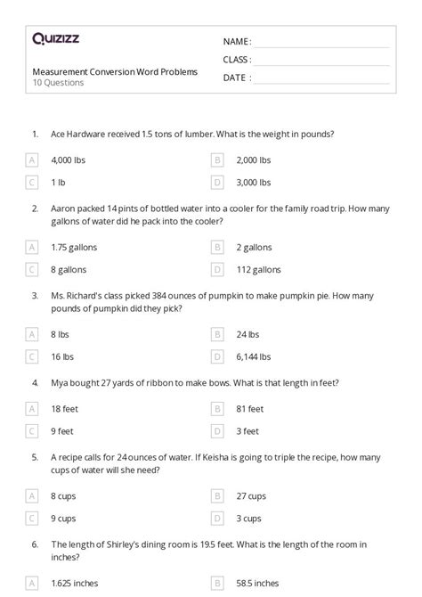 50 Measurement Word Problems Worksheets For 6th Grade On Quizizz Worksheets Library