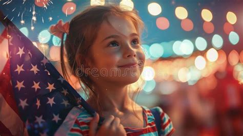 Smiling Girl Holding The American Flag Stock Image Image Of