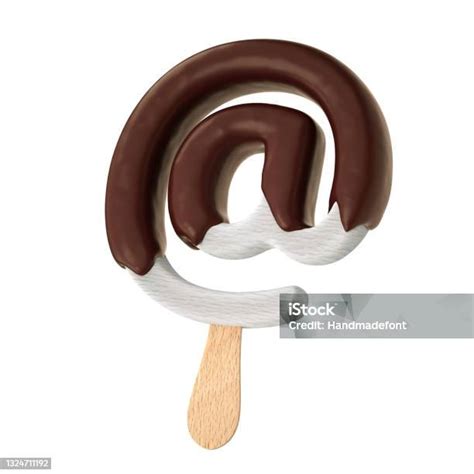 다크 밀크 초콜릿 알파벳으로 녹인 바닐라 아이스크림 흰색 배경에 격리 된 인터넷 기호입니다 3d 렌더링 이미지입니다 3차원 형태에 대한 스톡 사진 및 기타 이미지 Istock