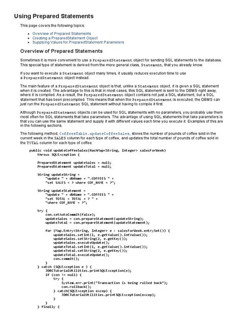 Using Prepared Statements Pdf Parameter Computer Programming Sql