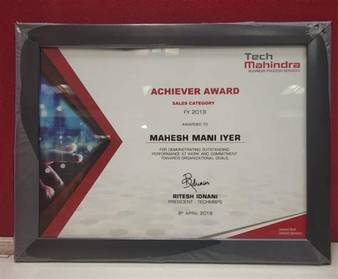 Mahesh Iyer On Linkedin Glad To Receive This Award From An Inspiring