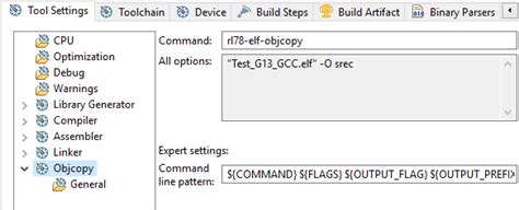 Gcc For Rl78 Does It Have An Output Filebin Or Hex Which Can Be