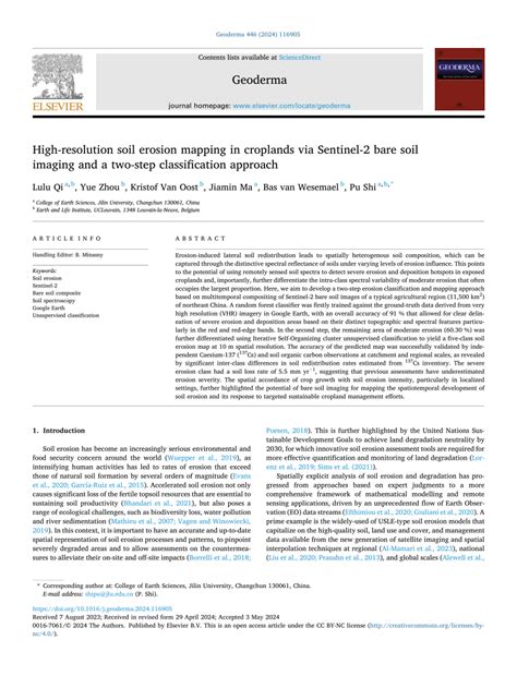 PDF High Resolution Soil Erosion Mapping In Croplands Via Sentinel Bare Soil Imaging And A