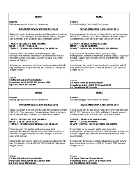 Memo Program Bacaan Pdf