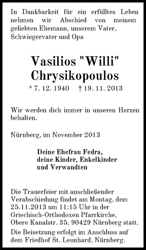 Traueranzeigen Von Vasilios Chrysikopoulos Trauer Nn De