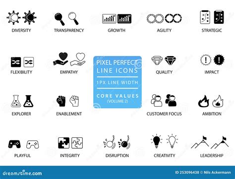 Pixel Perfect Icon Vector Set Corporate Core Values Conceptual Collection Of Symbols For
