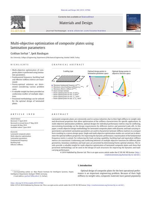 PDF Multi Objective Optimization Of Composite Plates Using Lamination Parameters