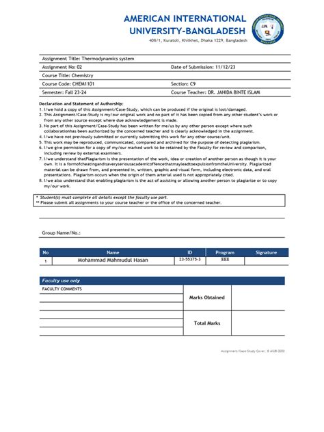 Aiub Assignment Cover Sheet 1 Download Free Pdf Plagiarism