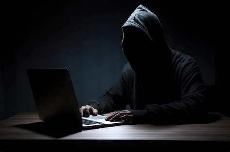 Hacker Vestindo Capuz Preto Usando Computador Portátil Enquanto