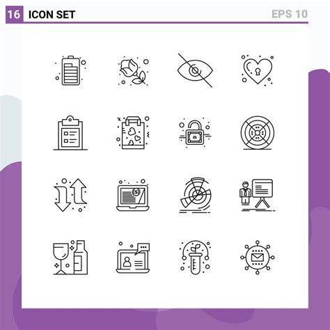 Universal Icon Symbols Group Of 16 Modern Outlines Of Text Clipboard