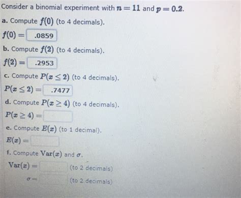 solved consider a binomial experiment with n 11 and p 0 2