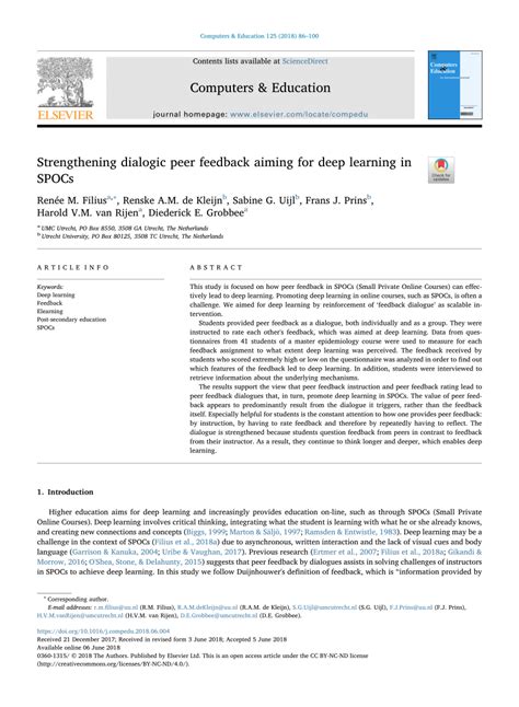 pdf strengthening dialogic peer feedback aiming for deep learning in