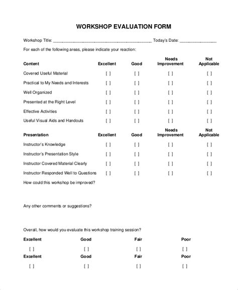 Free 7 Sample Workshop Evaluation Forms In Ms Word Pdf