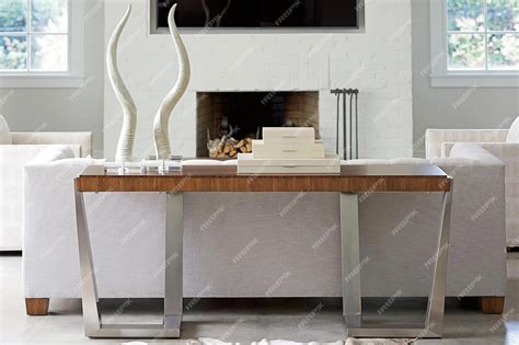 Premium Ai Image Wooden Design Table In Living Room Interior